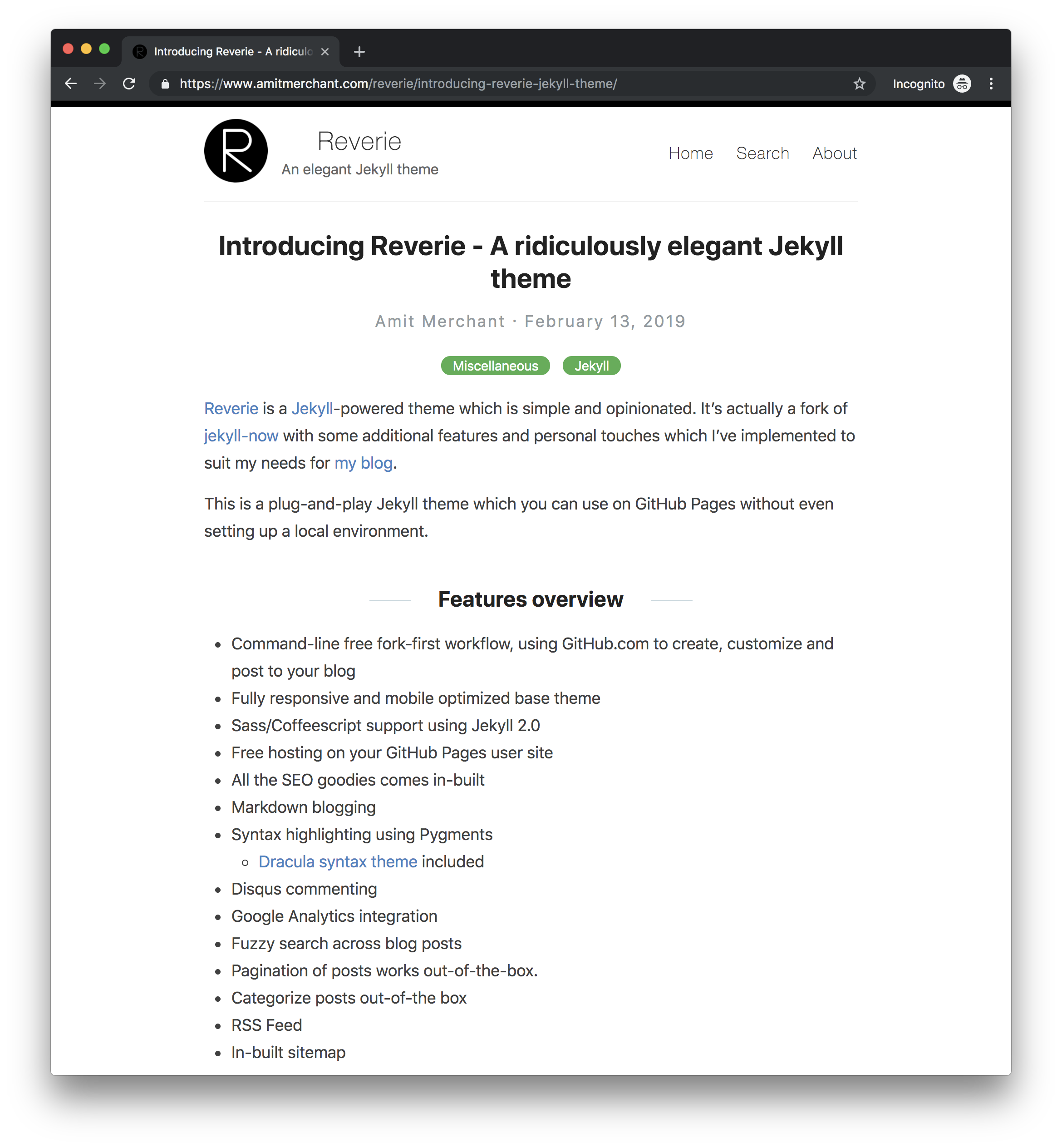 Introducing Reverie - A ridiculously elegant Jekyll theme – Long Vo's Blog – An elegant Jekyll theme